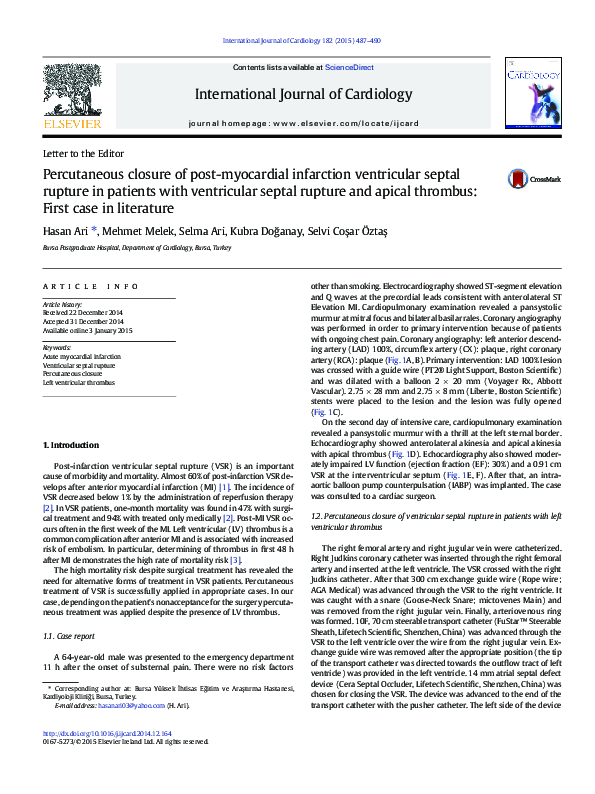 (PDF) Percutaneous closure of postmyocardial infarction ventricular ...