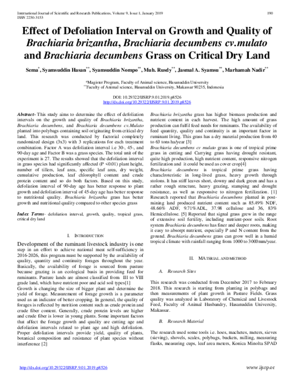 (PDF) Effect of Defoliation Interval on Growth and Quality of ...