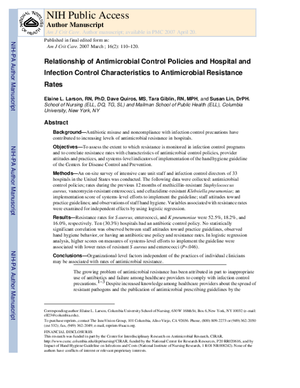 (PDF) Relationship of Antimicrobial Control Policies and Hospital and ...