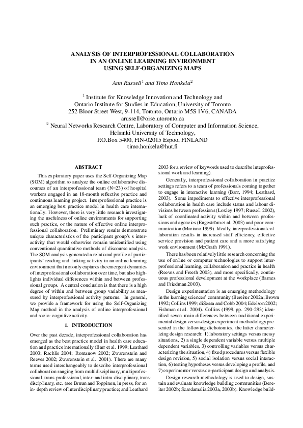 (PDF) Analysis of Interprofessional Collaboration in an Online Learning Environment using Self ...