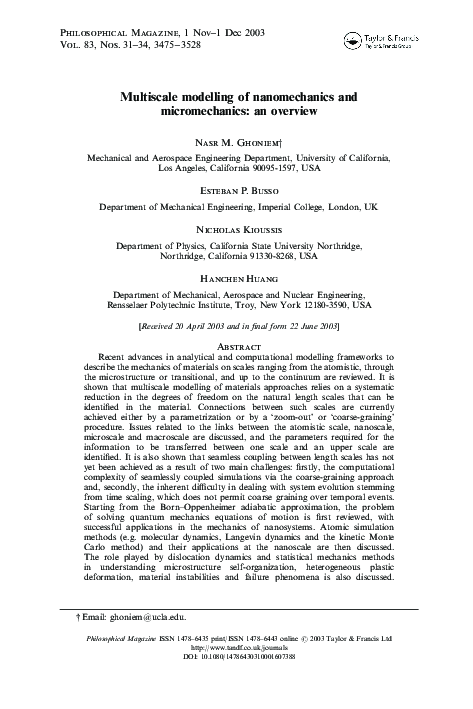 (PDF) Multiscale modelling of nanomechanics and micromechanics: an overview