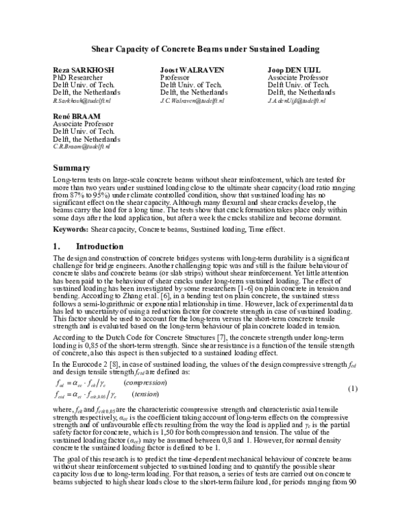 (PDF) Shear Capacity of Concrete Beams under Sustained Loading