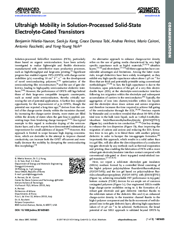 (PDF) Ultrahigh Mobility in Solution-Processed Solid-State Electrolyte ...