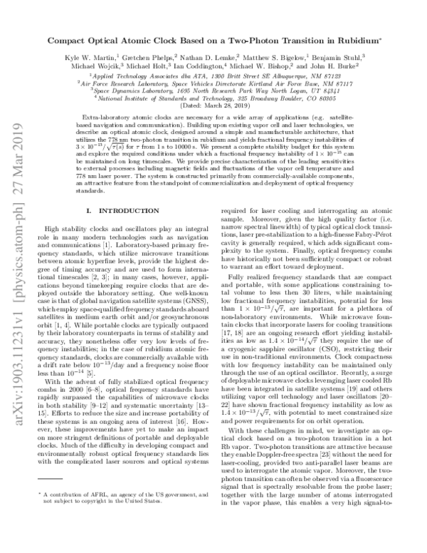 (PDF) Compact Optical Atomic Clock Based on a Two-Photon Transition in ...