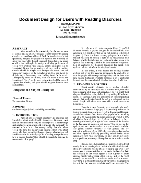 (PDF) Document Design for Users with Reading Disorders