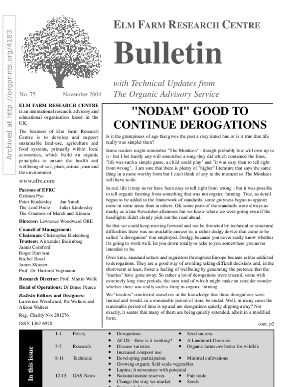 (PDF) Elm Farm Research Centre Bulletin No. 75