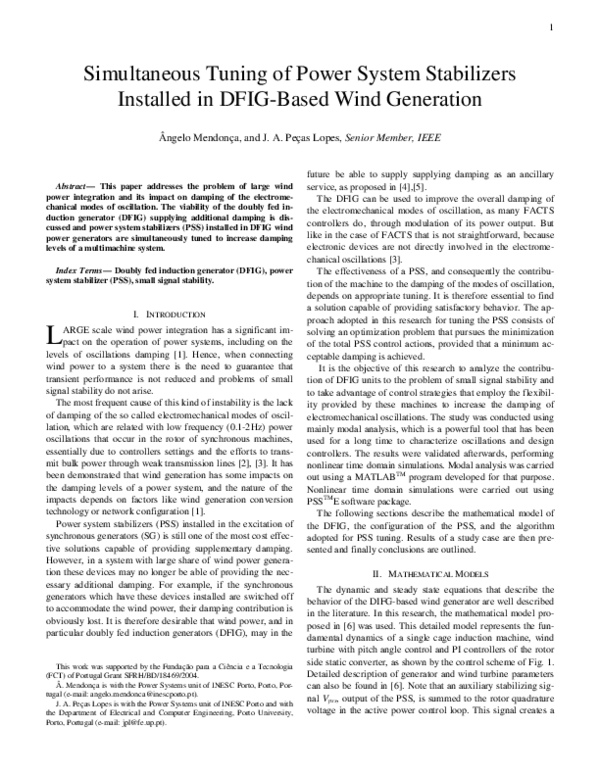 (PDF) Simultaneous Tuning of Power System Stabilizers Installed in DFIG ...