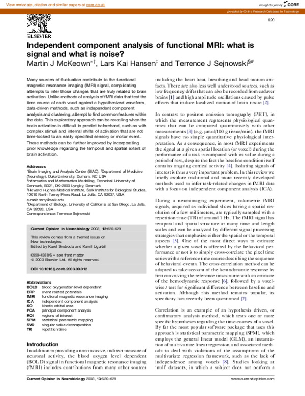 (PDF) Independent Component Analysis for fMRI: What is Signal and What ...