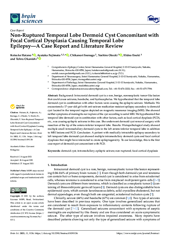 (PDF) Non-Ruptured Temporal Lobe Dermoid Cyst Concomitant with Focal Cortical Dysplasia Causing ...