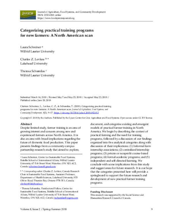 (PDF) Categorizing Practical Training Programs for New Farmers: A North ...