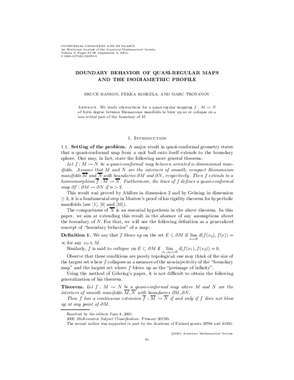 (PDF) Boundary behavior of quasi-regular maps and the isodiametric profile