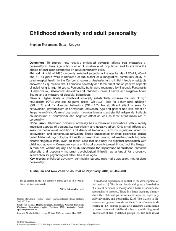 (PDF) Childhood Adversity and Adult Personality