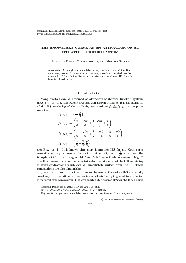(PDF) The Snowflake Curve as an Attractor of an Iterated Function System