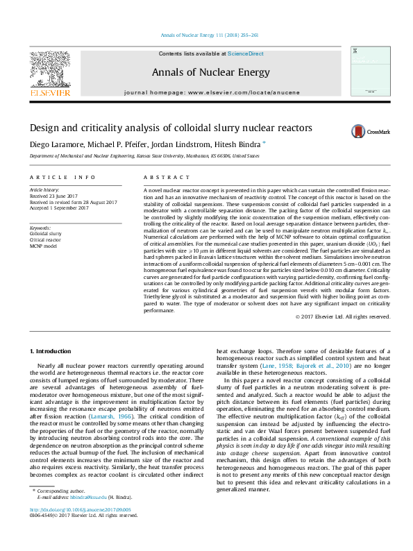 (PDF) Design and criticality analysis of colloidal slurry nuclear reactors