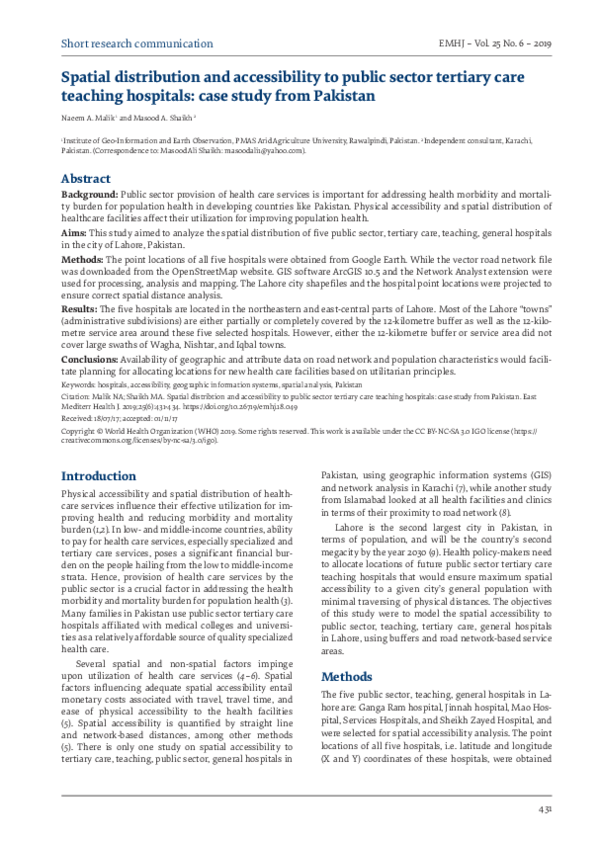 Pdf Spatial Distribution And Accessibility To Public Sector Tertiary