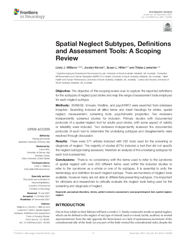 (PDF) Spatial Neglect Subtypes, Definitions and Assessment Tools: A ...