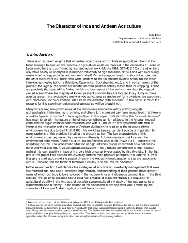 (PDF) The Character of Inca and Andean Agriculture