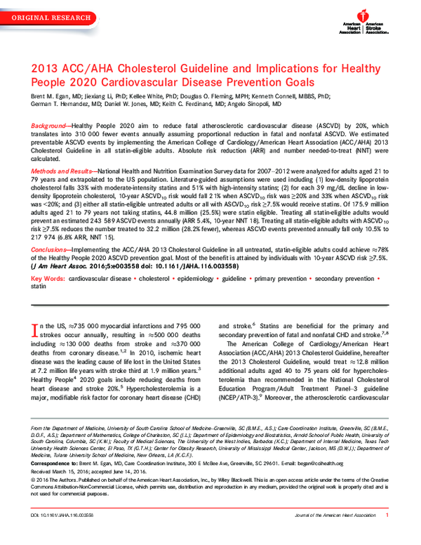 (PDF) 2013 ACC/AHA Cholesterol Guideline and Implications for Healthy ...