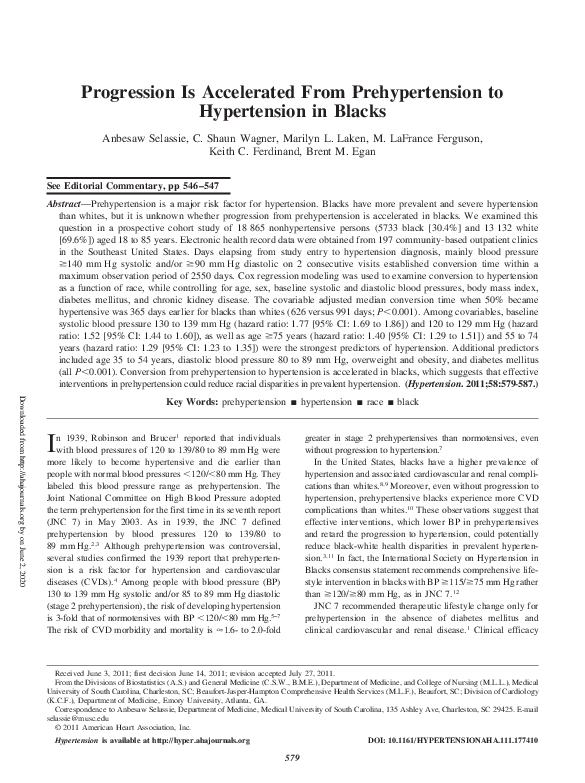 (PDF) Progression Is Accelerated From Prehypertension to Hypertension ...