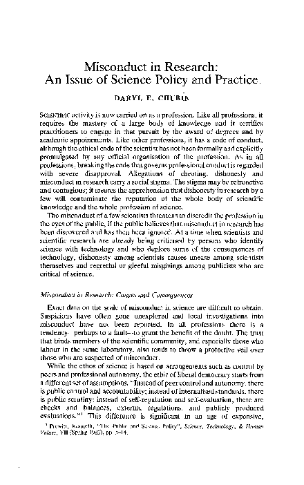 (PDF) Misconduct in research: An issue of science policy and practice