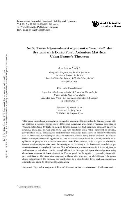 (PDF) No Spillover Eigenvalues Assignment of Second-Order Systems with Dense Force Actuators ...
