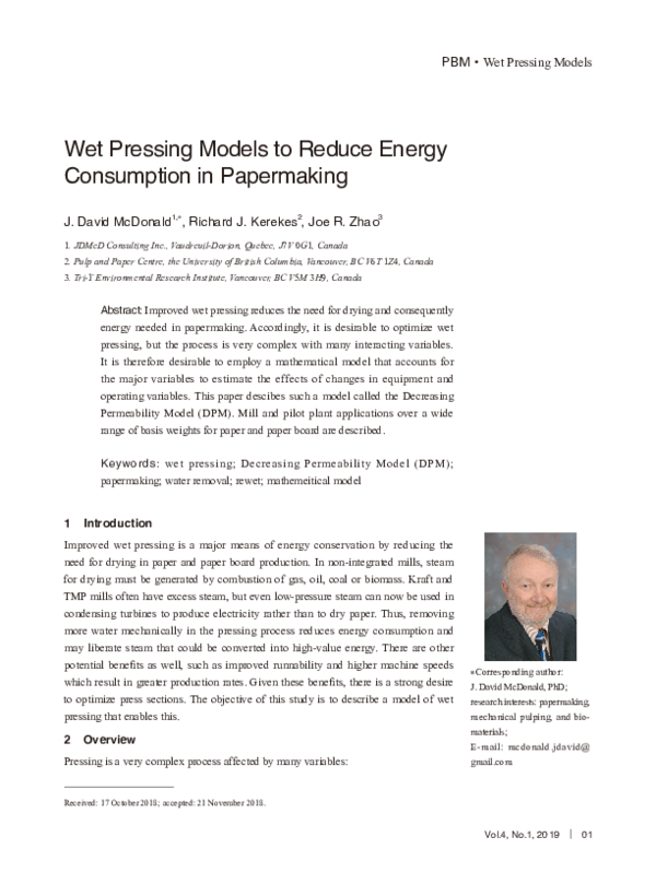(PDF) Wet Pressing Models to Reduce Energy Consumption in Papermaking