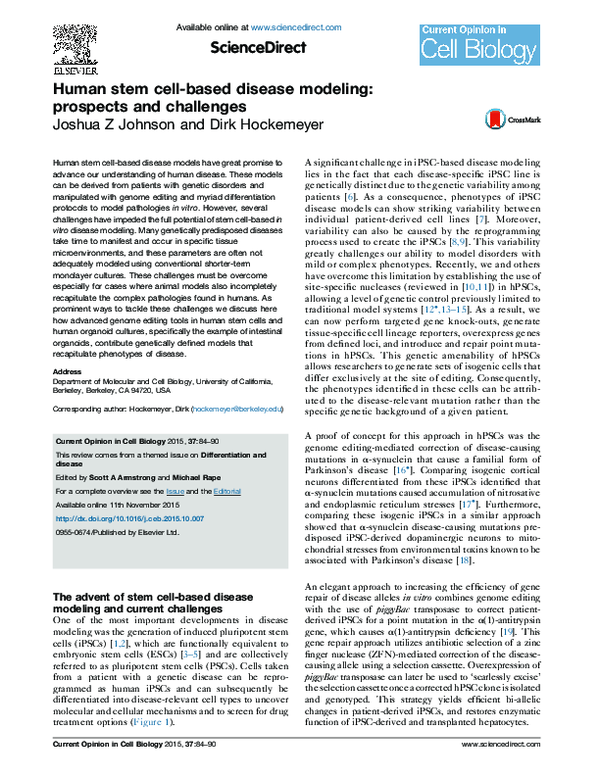 (PDF) Human stem cell-based disease modeling: prospects and challenges