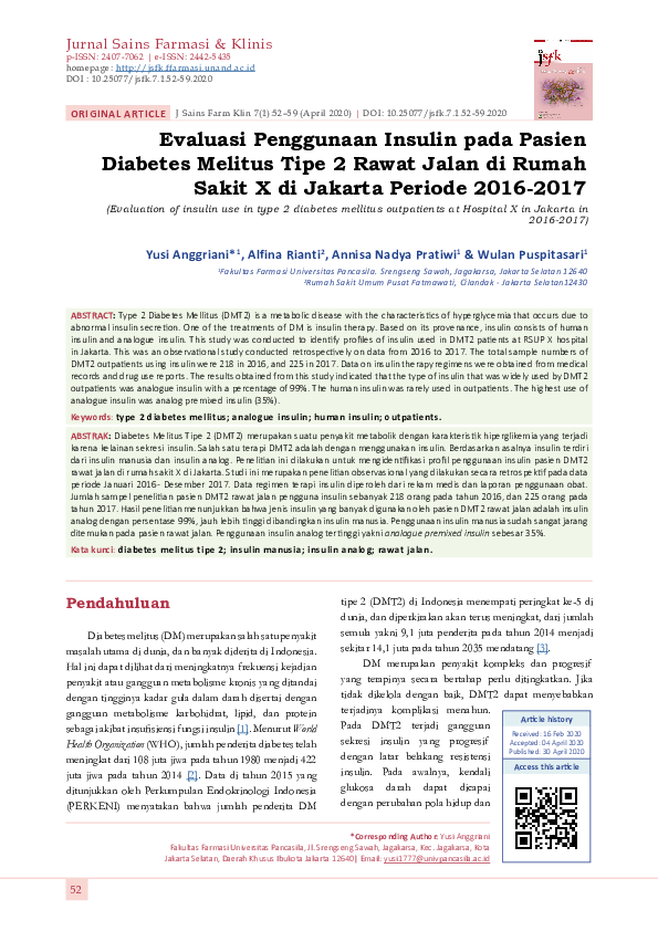 Pdf Evaluasi Penggunaan Insulin Pada Pasien Diabetes Melitus Tipe 2