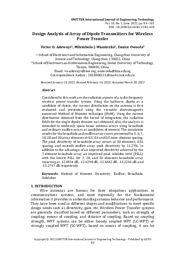 (PDF) Design Analysis of Array of Dipole Transmitters for Wireless Power Transfer