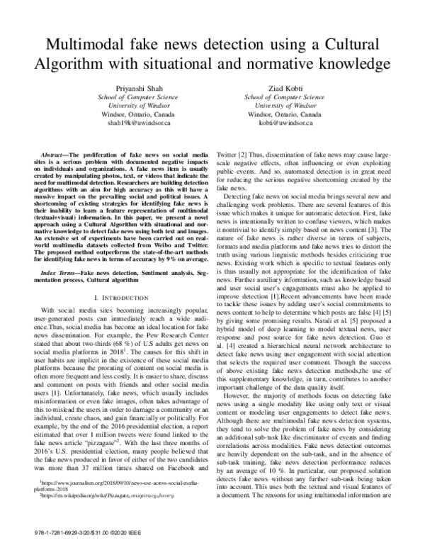 (PDF) Multimodal fake news detection using a Cultural Algorithm with situational and normative ...