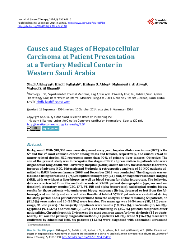 (PDF) Causes and Stages of Hepatocellular Carcinoma at Patient ...