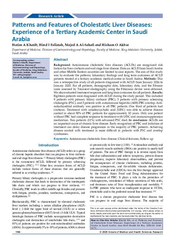 (PDF) Patterns and Features of Cholestatic Liver Diseases: Experience ...