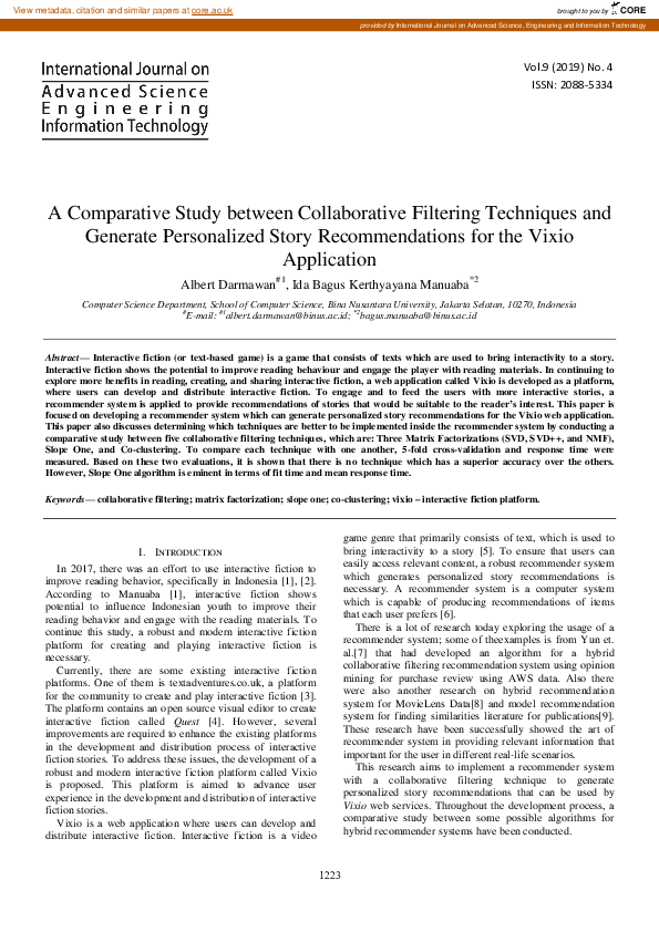 (PDF) A Comparative Study between Collaborative Filtering Techniques ...