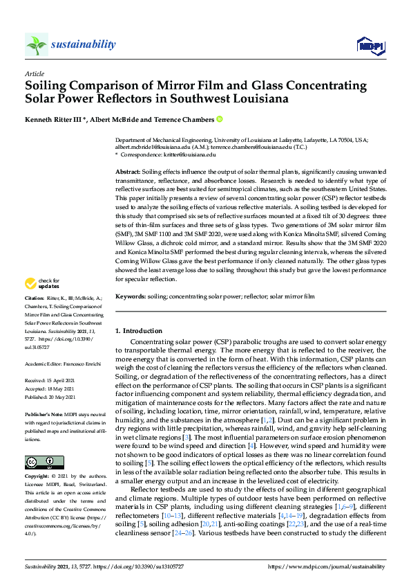 (PDF) Soiling Comparison of Mirror Film and Glass Concentrating Solar ...