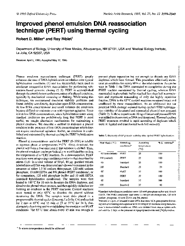 (PDF) Improved phenol emulsion DNA reassociation technique (PERT) using ...