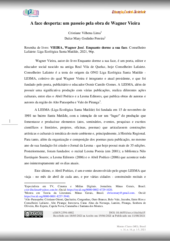 (PDF) A face desperta: um passeio pela obra de Wagner Vieira | Dulce ...