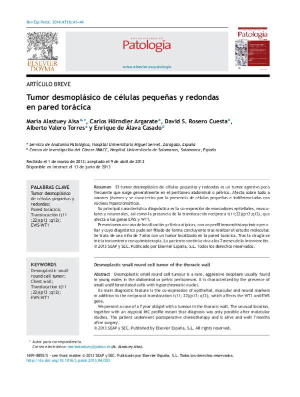 (PDF) Tumor desmoplásico de células pequeñas y redondas en pared torácica