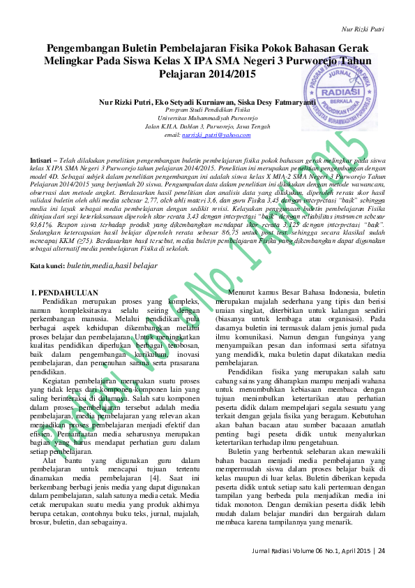 (PDF) Pengembangan Buletin Pembelajaran Fisika Pokok Bahasan Gerak Melingkar Pada Siswa Kelas X ...