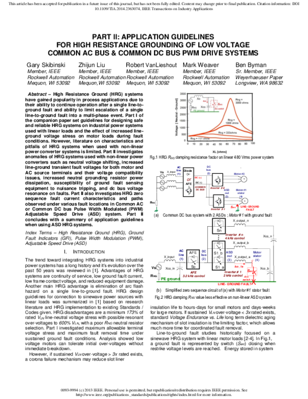 Pdf Part Ii Application Guidelines For High Resistance Grounding Of Low Voltage Common Ac Bus