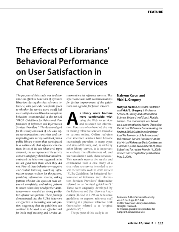 (PDF) The Effects of Librarians’ Behavioral Performance on User ...