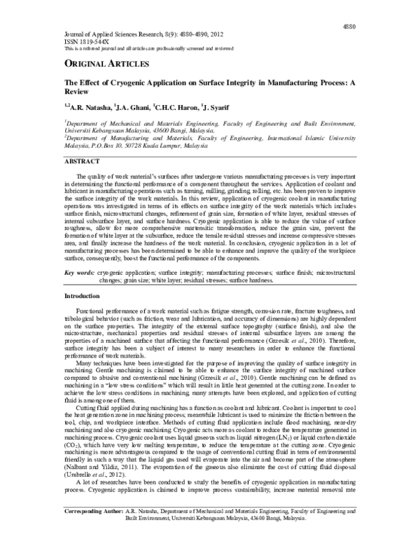 (PDF) The Effect of Cryogenic Application on Surface Integrity in ...