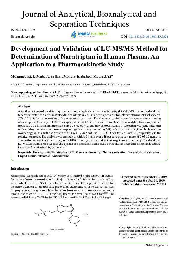 (PDF) Development and Validation of LC-MS/MS method for the Determination of Naratriptan in ...