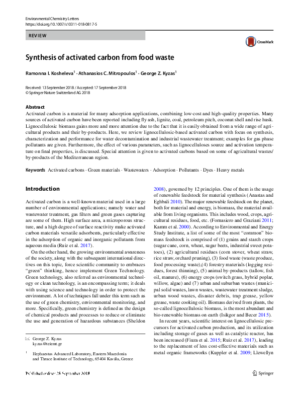 (PDF) Synthesis of activated carbon from food waste