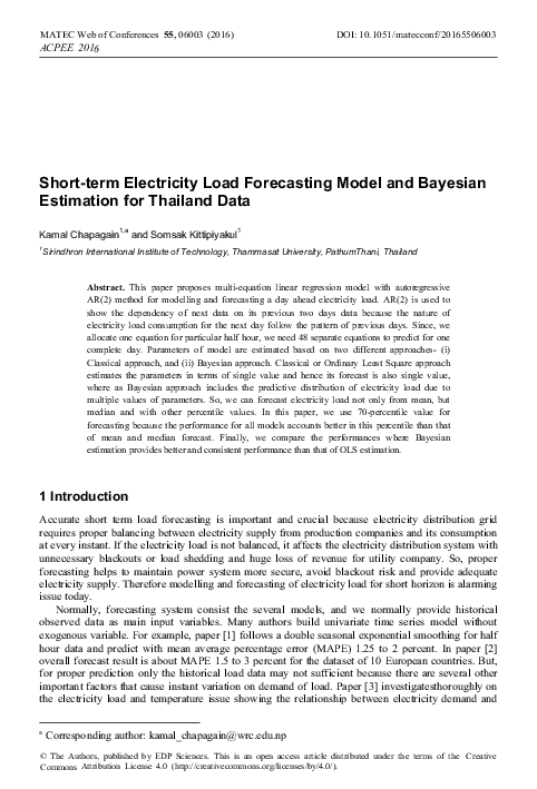 (PDF) Short-term Electricity Load Forecasting Model and Bayesian Estimation for Thailand Data