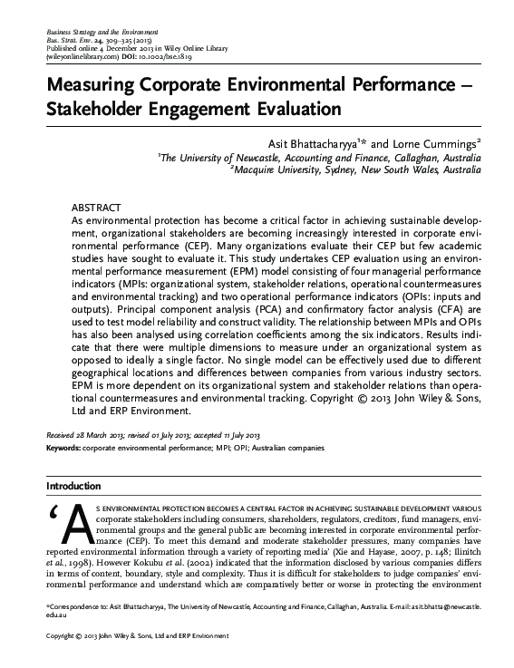(PDF) Measuring Corporate Environmental Performance - Stakeholder ...