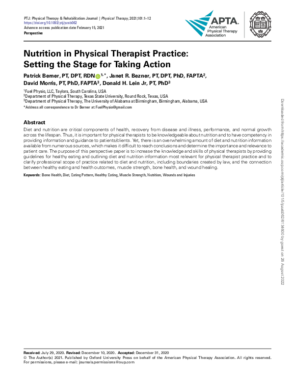 (PDF) Nutrition in Physical Therapist Practice: Setting the Stage for ...