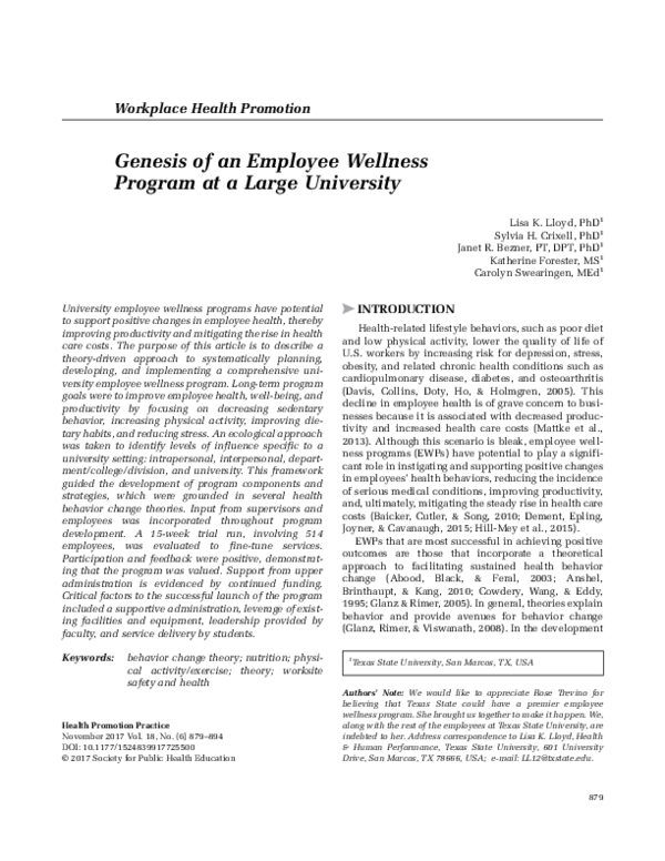 (PDF) Genesis of an Employee Wellness Program at a Large University