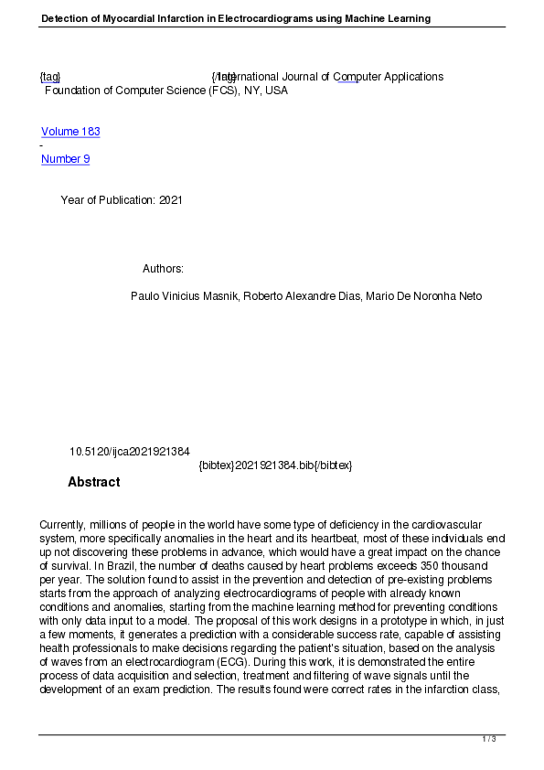 Pdf Detection Of Myocardial Infarction In Electrocardiograms Using