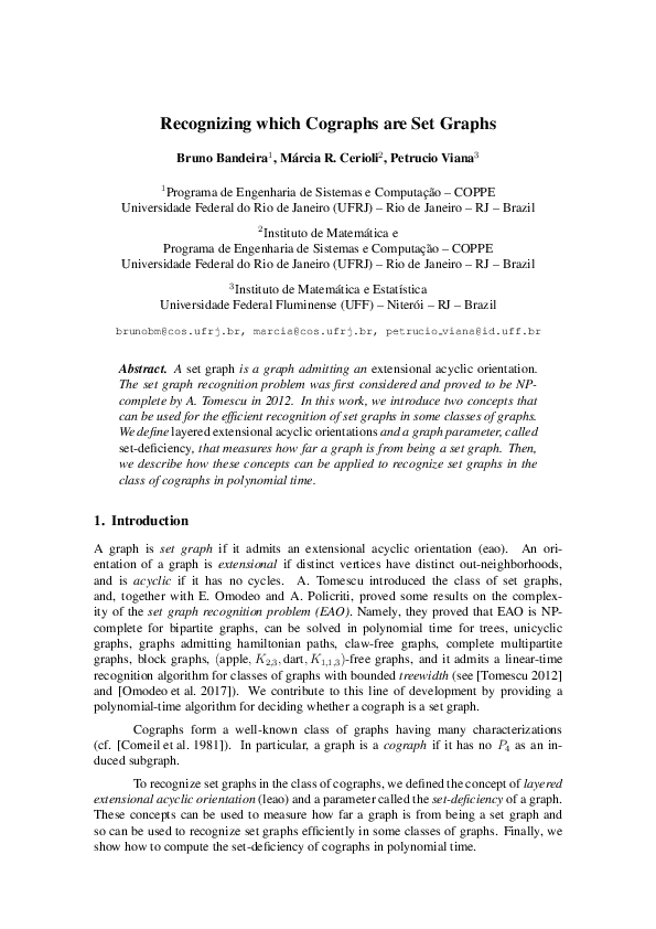 (PDF) Efficient Recognition of Set Graphs within Cographs