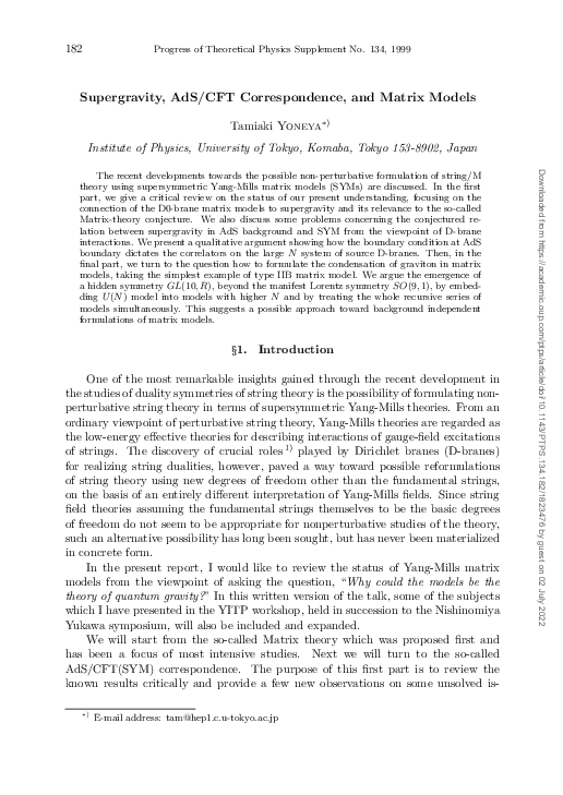 (PDF) Supergravity, AdS/CFT Correspondence, and Matrix Models